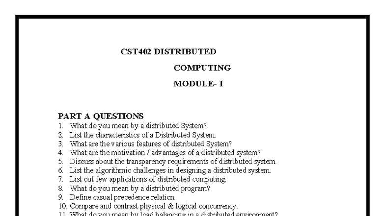 Question bank-All modules - TRACE KTU CST402 DISTRIBUTED COMPUTING MODULE- I PART A QUESTIONS 1 ...