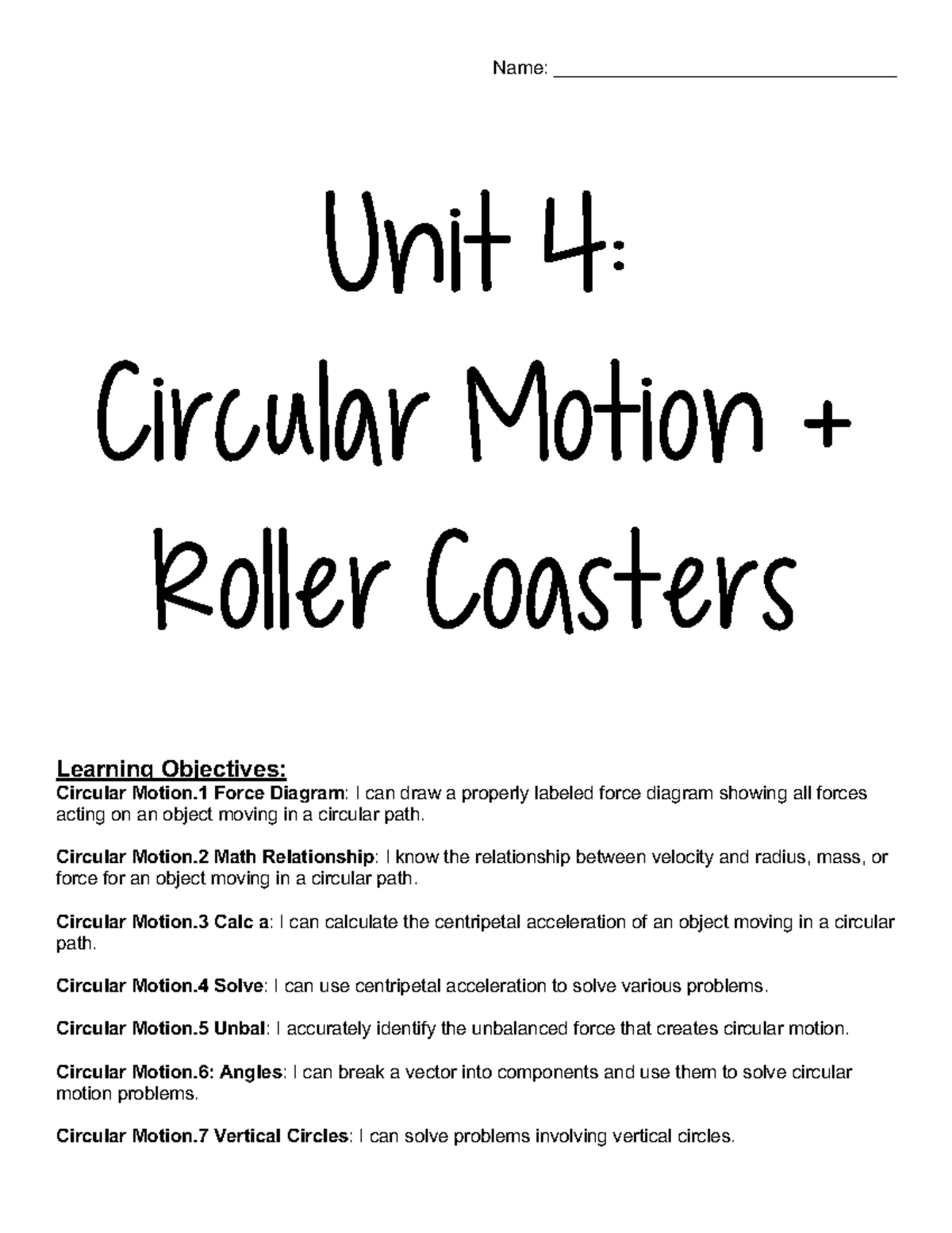 Unit 4: Circular Motion Concepts and Problem Solving Guide - Studocu