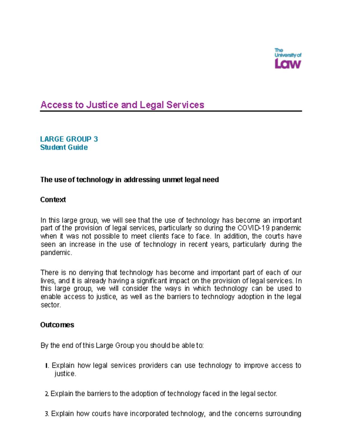 Student Guide Unit 3 - N/a - Access to Justice and Legal Services LARGE ...