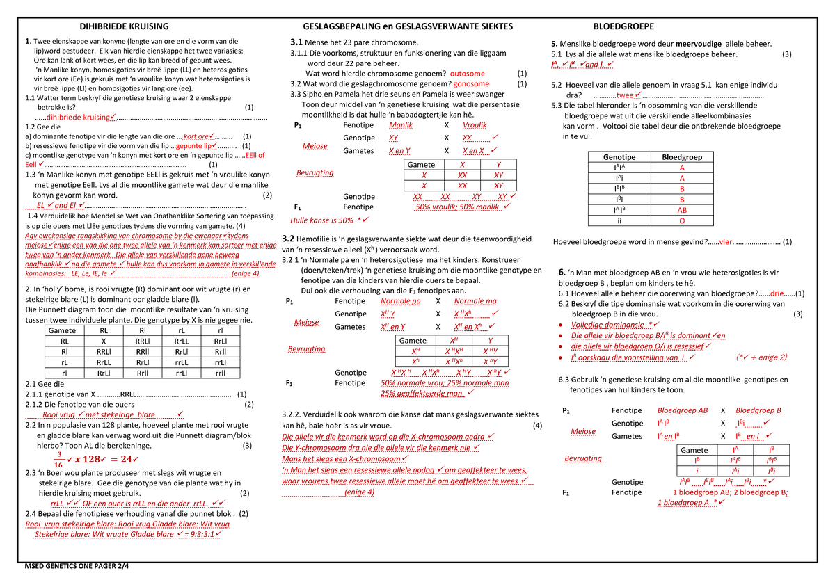 Genetika MSED: Dihibrid Kruising, Geslagsbepaling & Bloedgroepe Memo ...