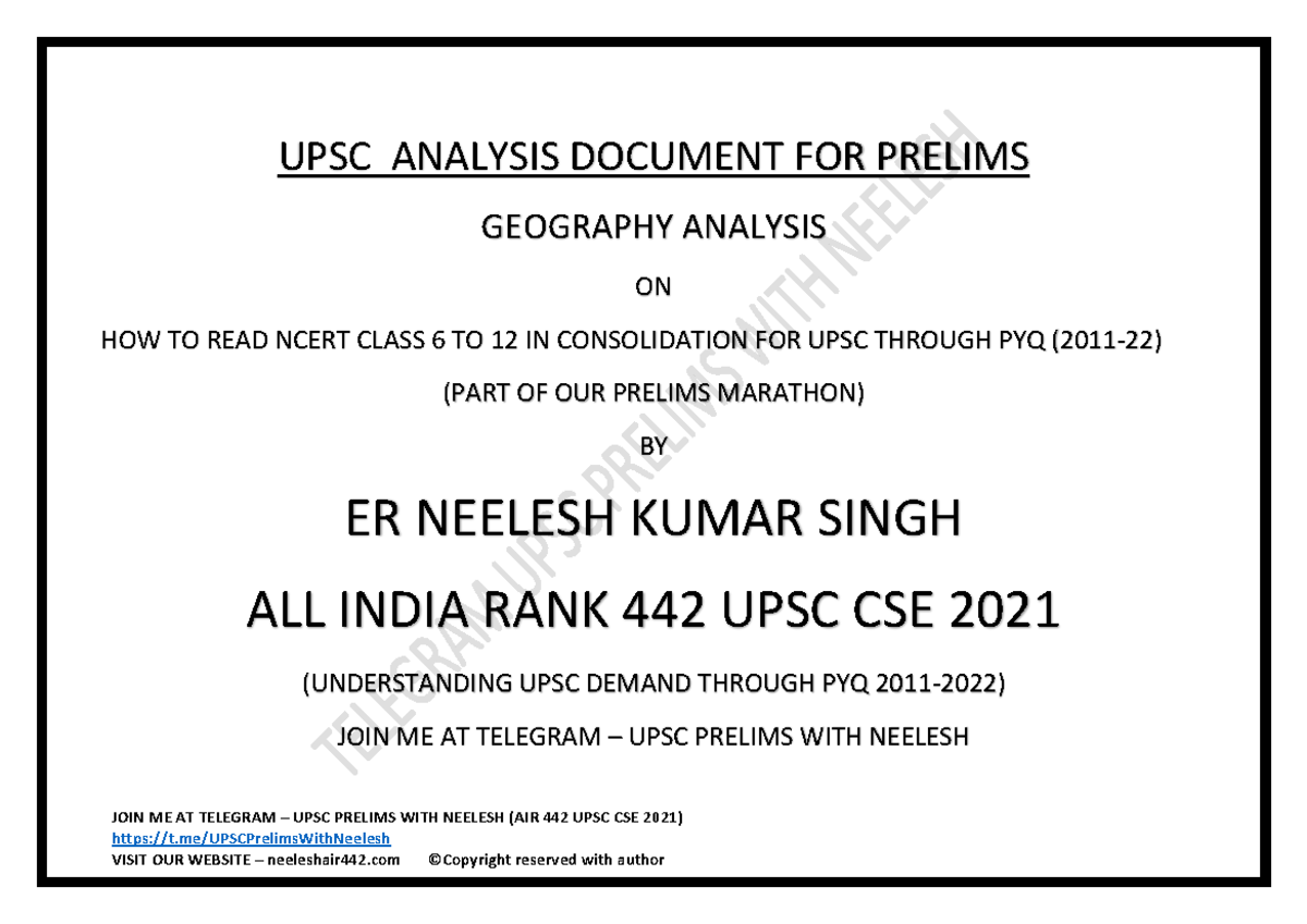 Geography Analysis for UPSC Prelims PYQ (2011-2022) - Neelesh AIR 442 ...