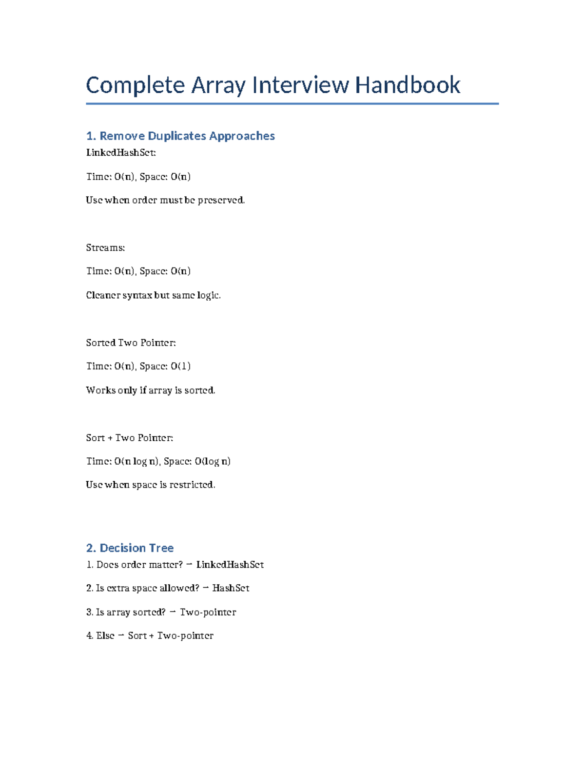 Array Interview Handbook: Techniques & Strategies for Success - Studocu