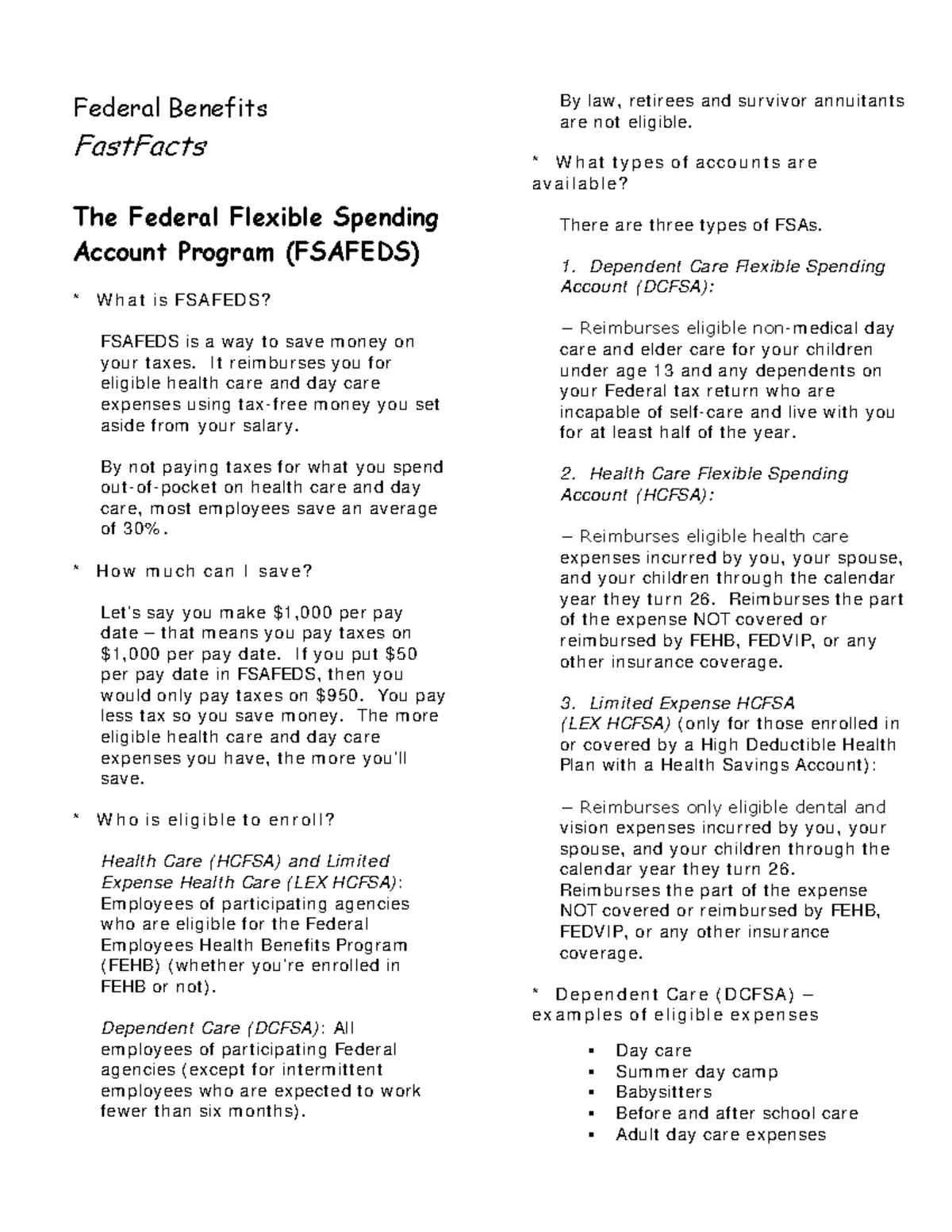 Fsafeds Benefits - The Federal Flexible Spending Account Program ...