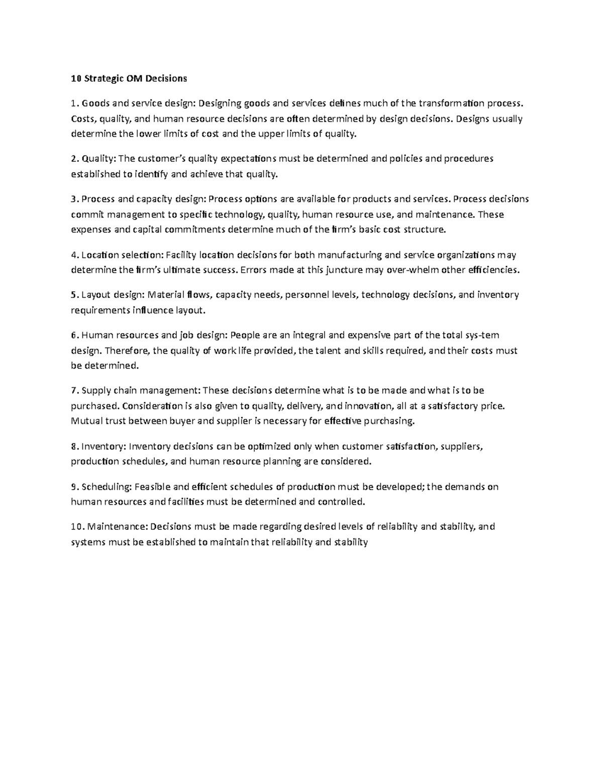 Strategic OM Decisions for Effective Operations Management - Studocu