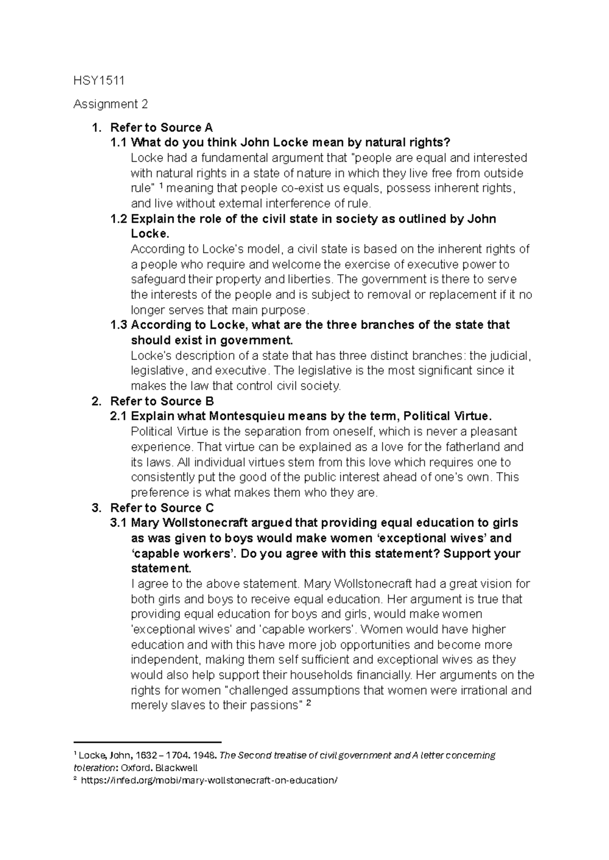 HSY1511 Assignment 2 - Analyzing Enlightenment Thinkers' Ideas - Studocu