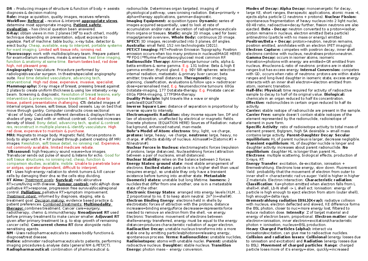 MRS Cheat Sheet: Key Concepts in Medical Imaging and Radiotherapy - Studocu