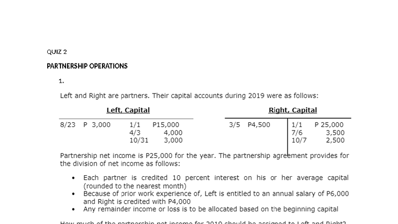 QUIZ ACP311: Partnership Operations and Profit Sharing Analysis - Studocu