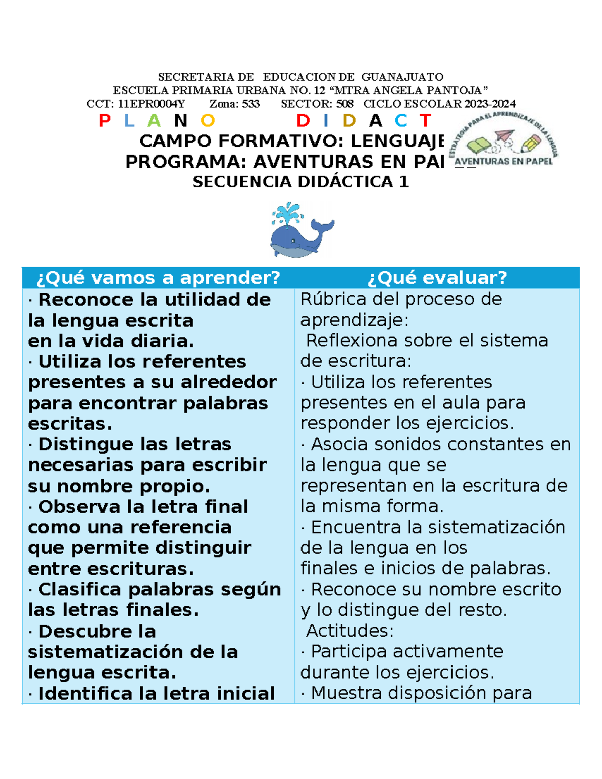 Aventuras en Papel: Secuencia Didáctica 1 para el Ciclo Escolar 2023 ...