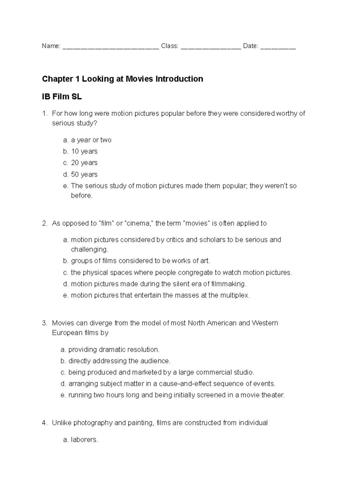 IB Film SL Chapter 1: Introduction to Analyzing Movies - Studocu