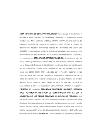 Declaración jurada - art 80 - RGAE - Acta Notarial de Inscripción y/o ...