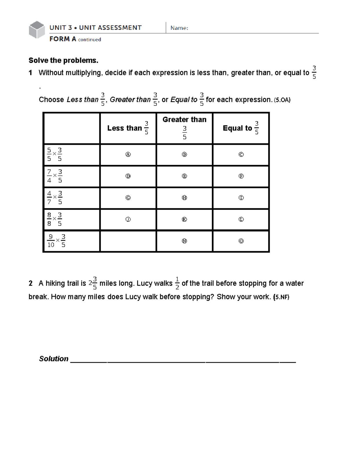 Unit 3 5th Grade i-Ready Math Standard Order - Solve the problems. 1 ...