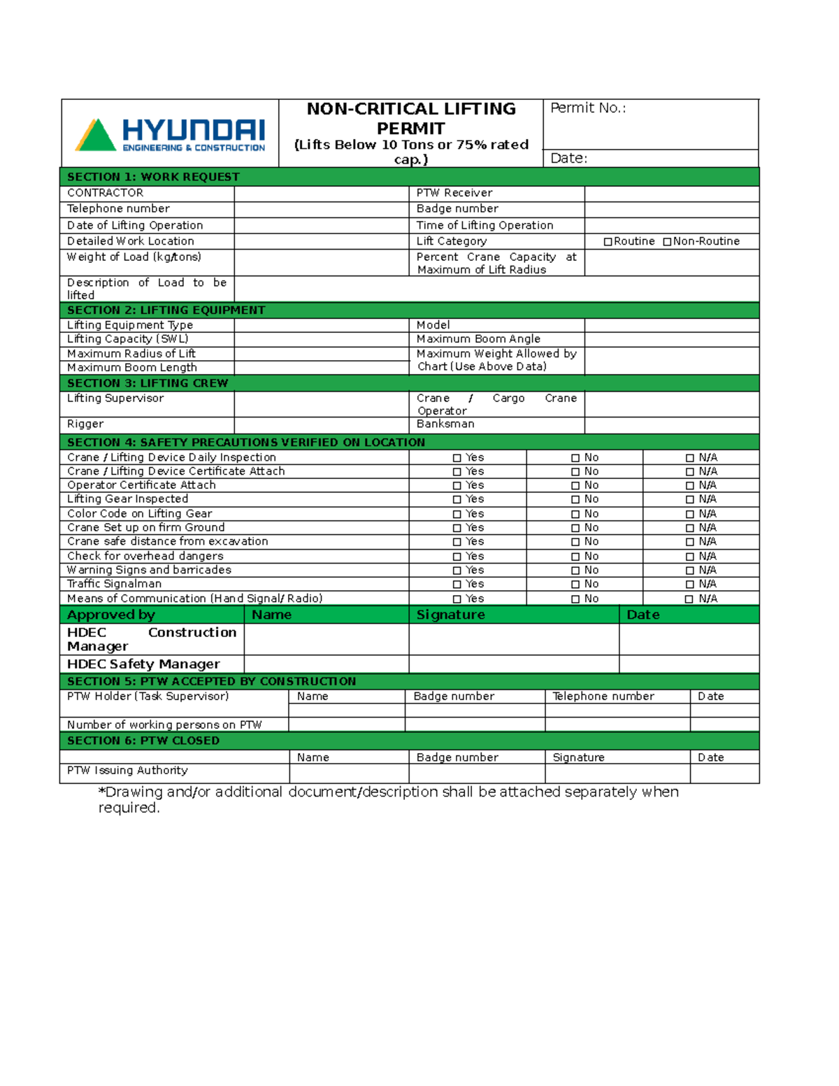 Non-Critical Lifting Permit Form (Annex 10) R 1 - Studocu