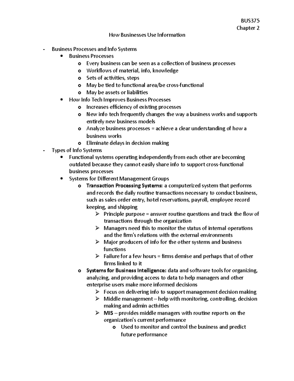 Chapter 2 - Summary Management Information Systems - Chapter 2 How ...