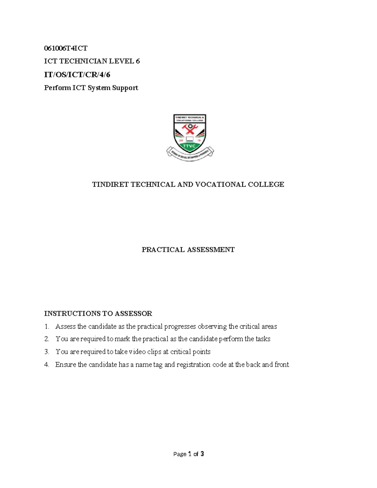 061006T4ICT ICT Technician Level 6 Practical Assessment Guidelines ...