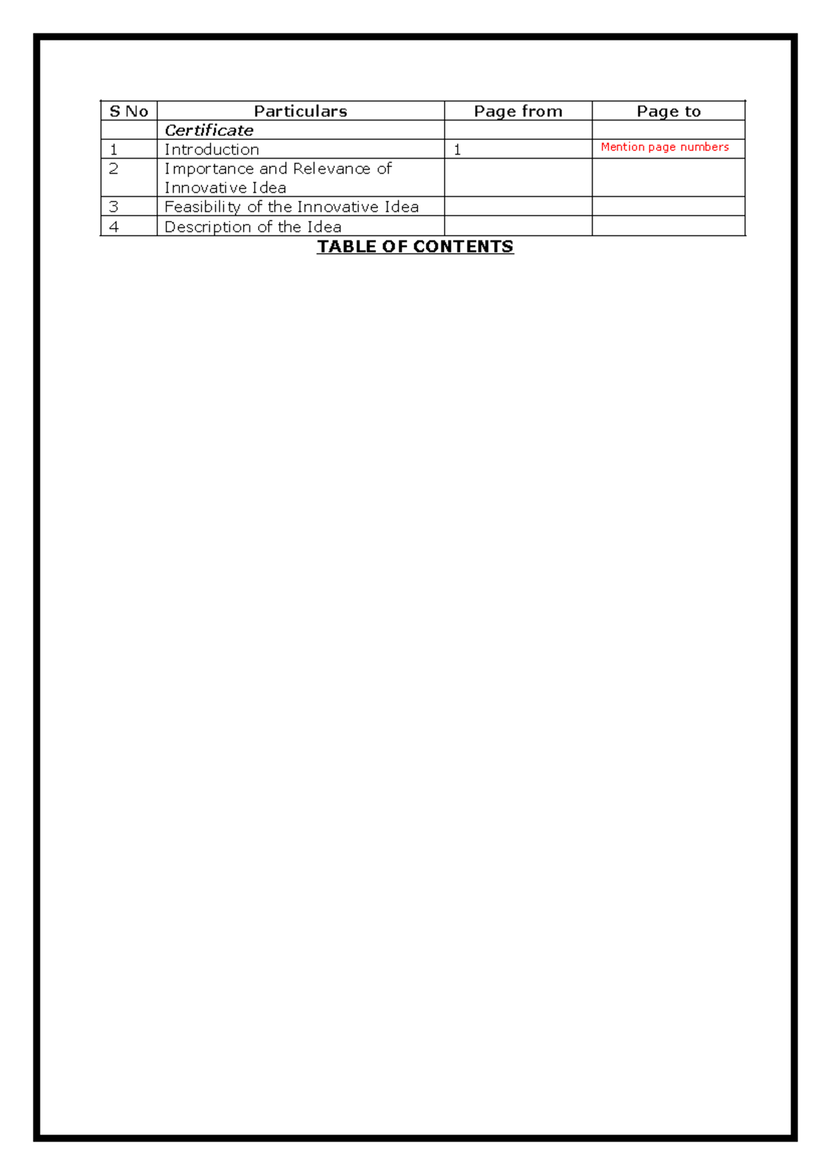 Mini Project- I Table of Contents Page - Masters of Business ...