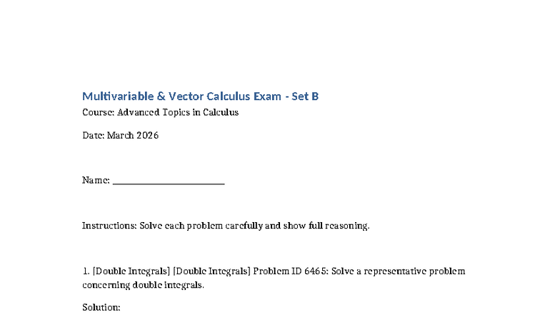 Math 3673 Multivariable Vector Calculus Exam Set B Solutions - Studocu