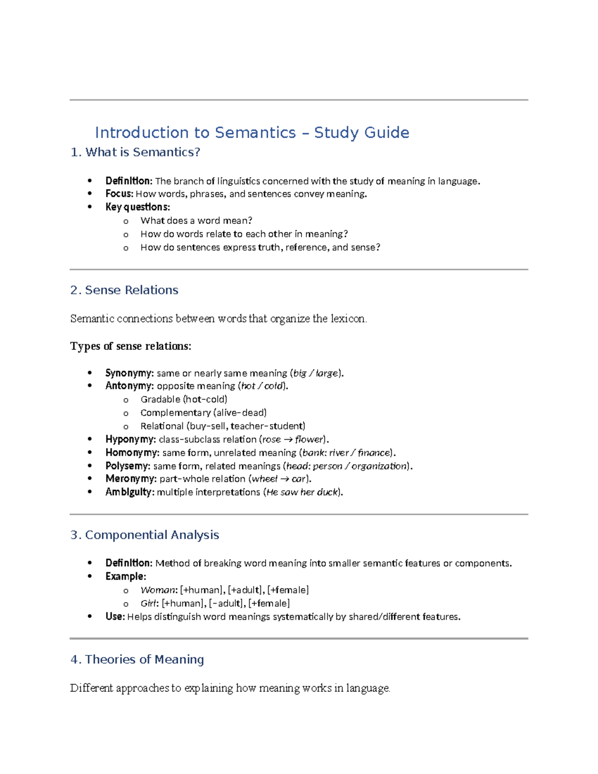 Semantics Study Guide: Key Concepts and Theories - Studocu