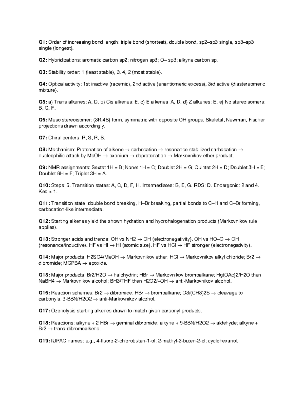 Recitation 1 Answer Key: Bond Lengths, Hybridizations, and Stability ...