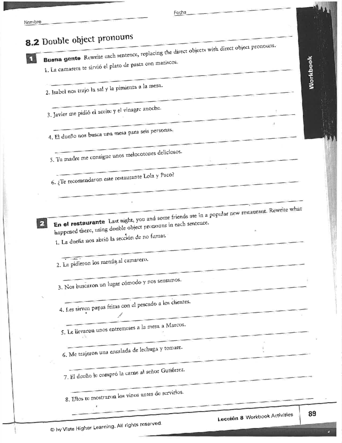 Practica de los pronombres dobles 3 - Lección 8 Workbook - Studocu