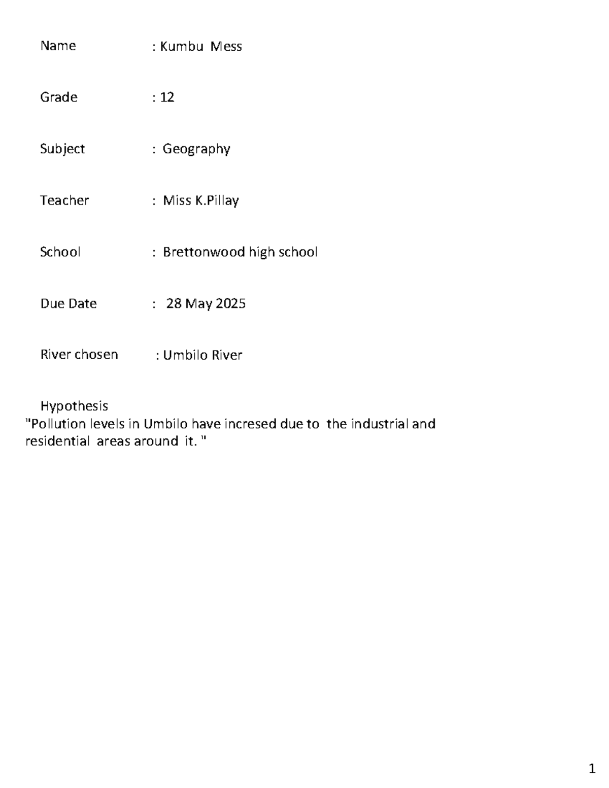 Geography Case Study: Pollution Impact on Umbilo River (Grade 12) - Studocu