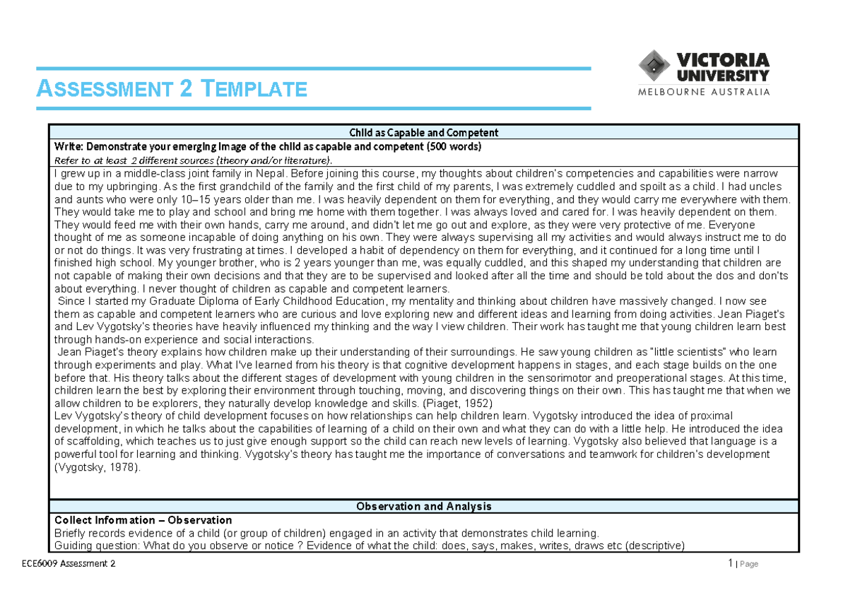 ECE6009 Assessment 2 Template (1) (1) (1) - ASSESSMENT 2 TEMPLATE Child ...