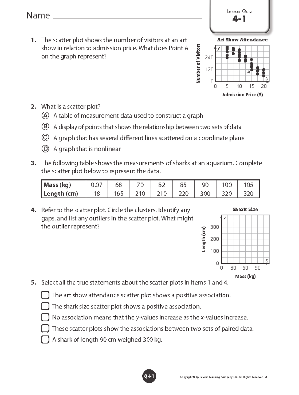 4-1 Lesson Quiz: Art Show Attendance & Scatter Plots Analysis - Studocu