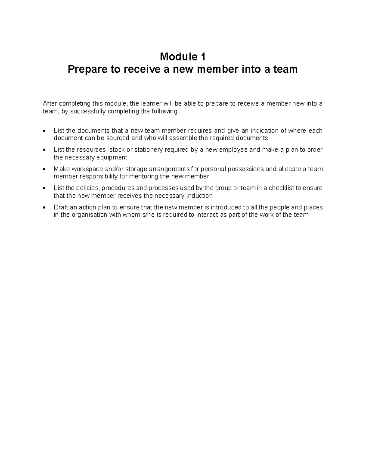 Induction Plan for New Team Member: Preparation & Strategies - Studocu