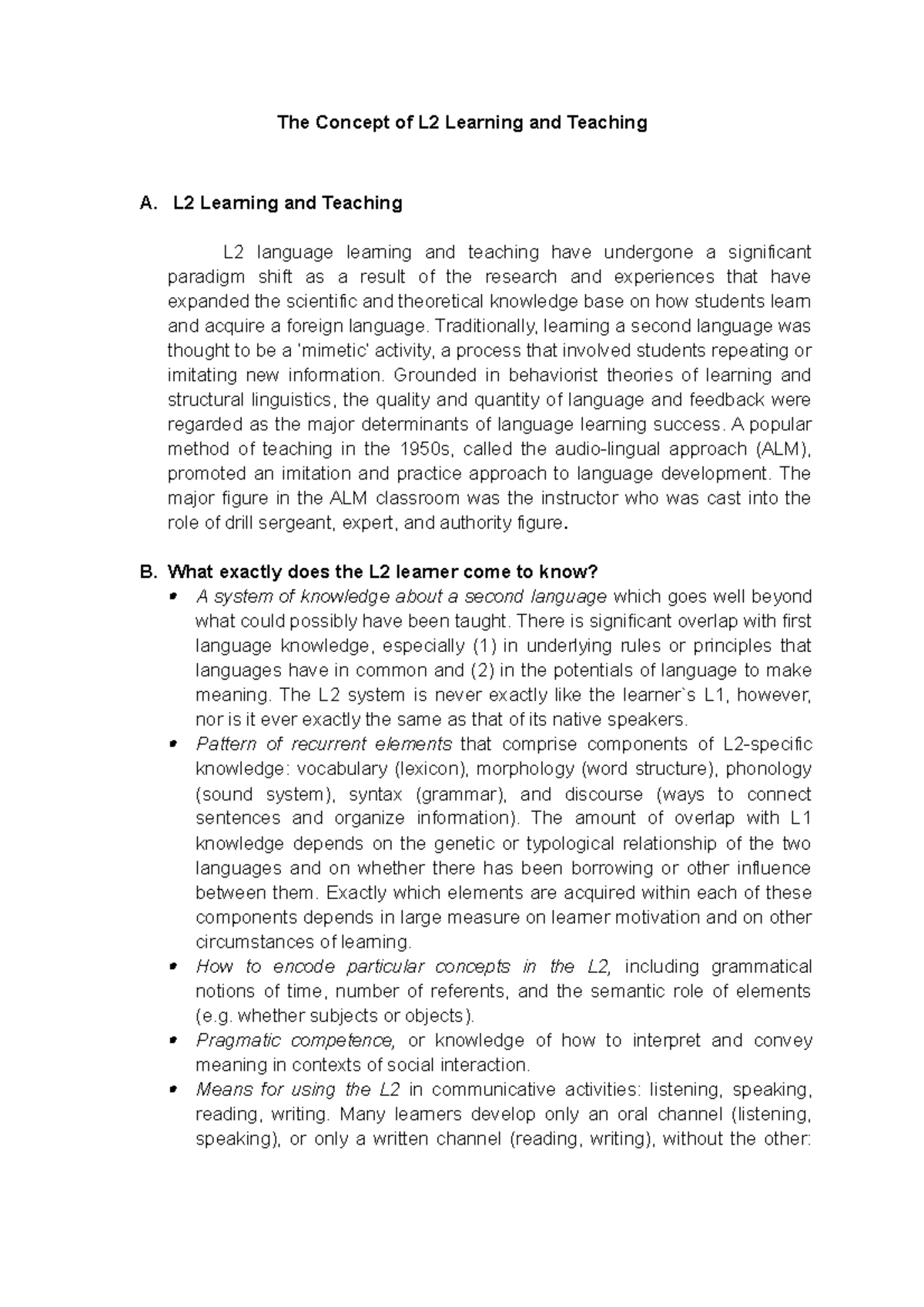 L2 Learning & Teaching: Evolution, Principles, and Implications - Studocu
