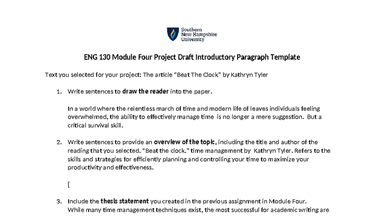 ENG 130 Module 4 Project Draft: Intro Paragraph Template - Studocu