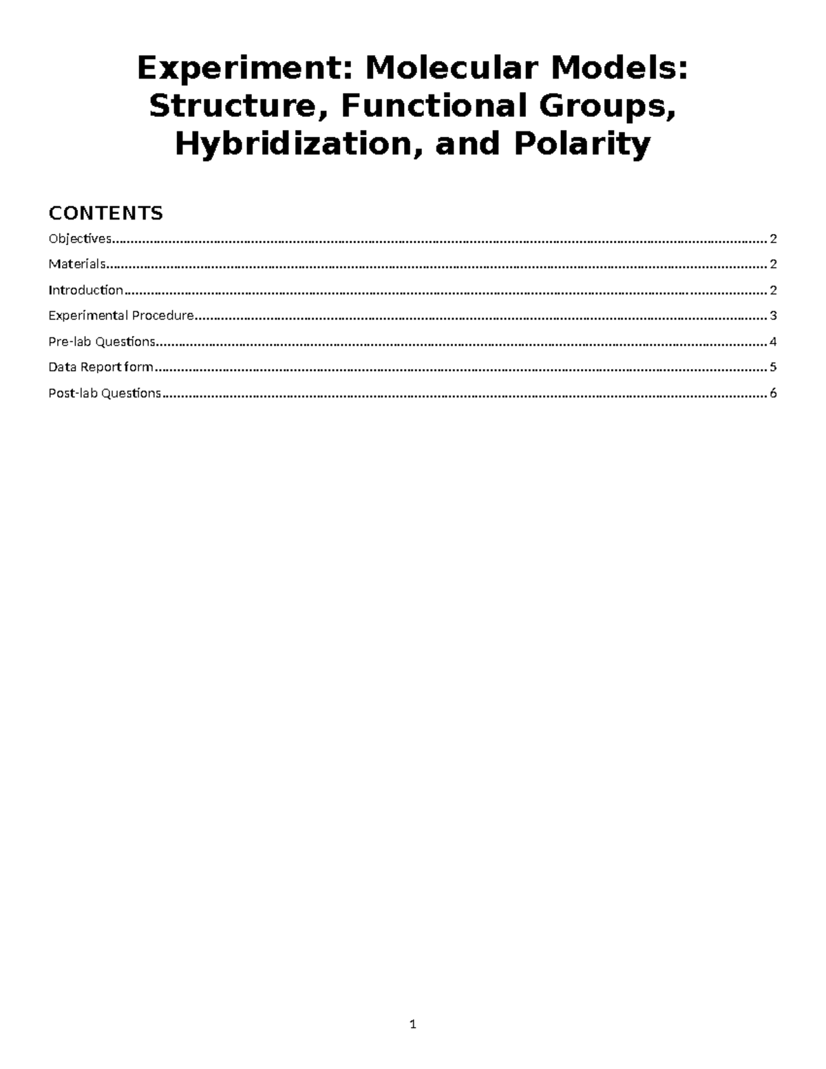 Molecular Models Lab: Structure, Functional Groups, and Hybridization ...