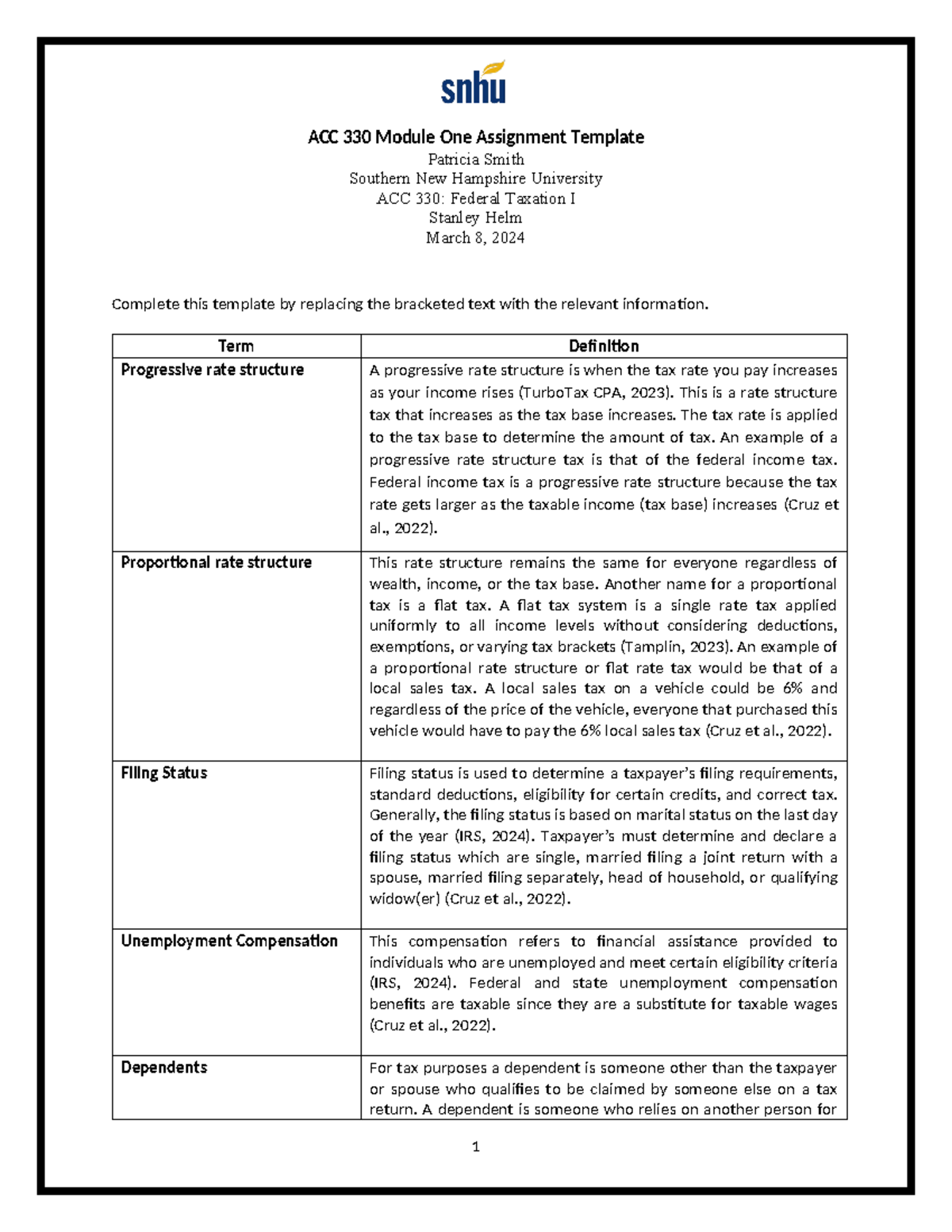 ACC 330 Final Exam Tax Terms and Definitions Overview - Studocu