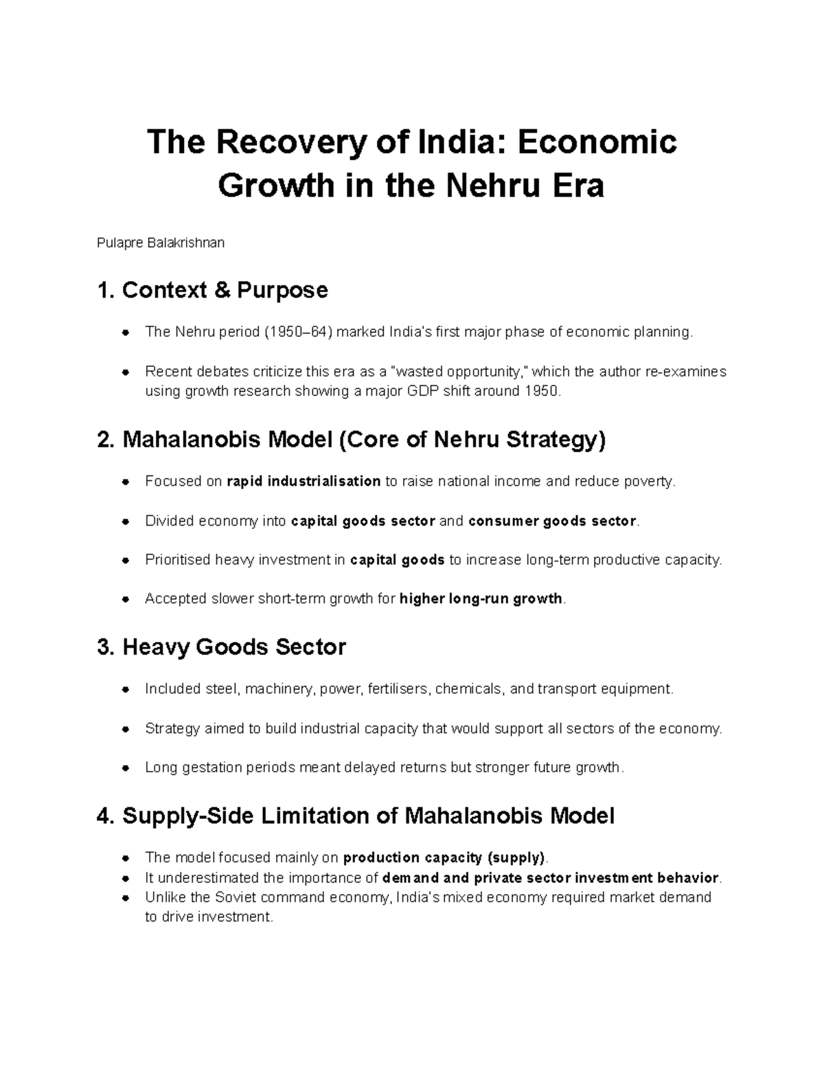 Economic Growth in India: Nehru Era Analysis (ECO 101) - Studocu