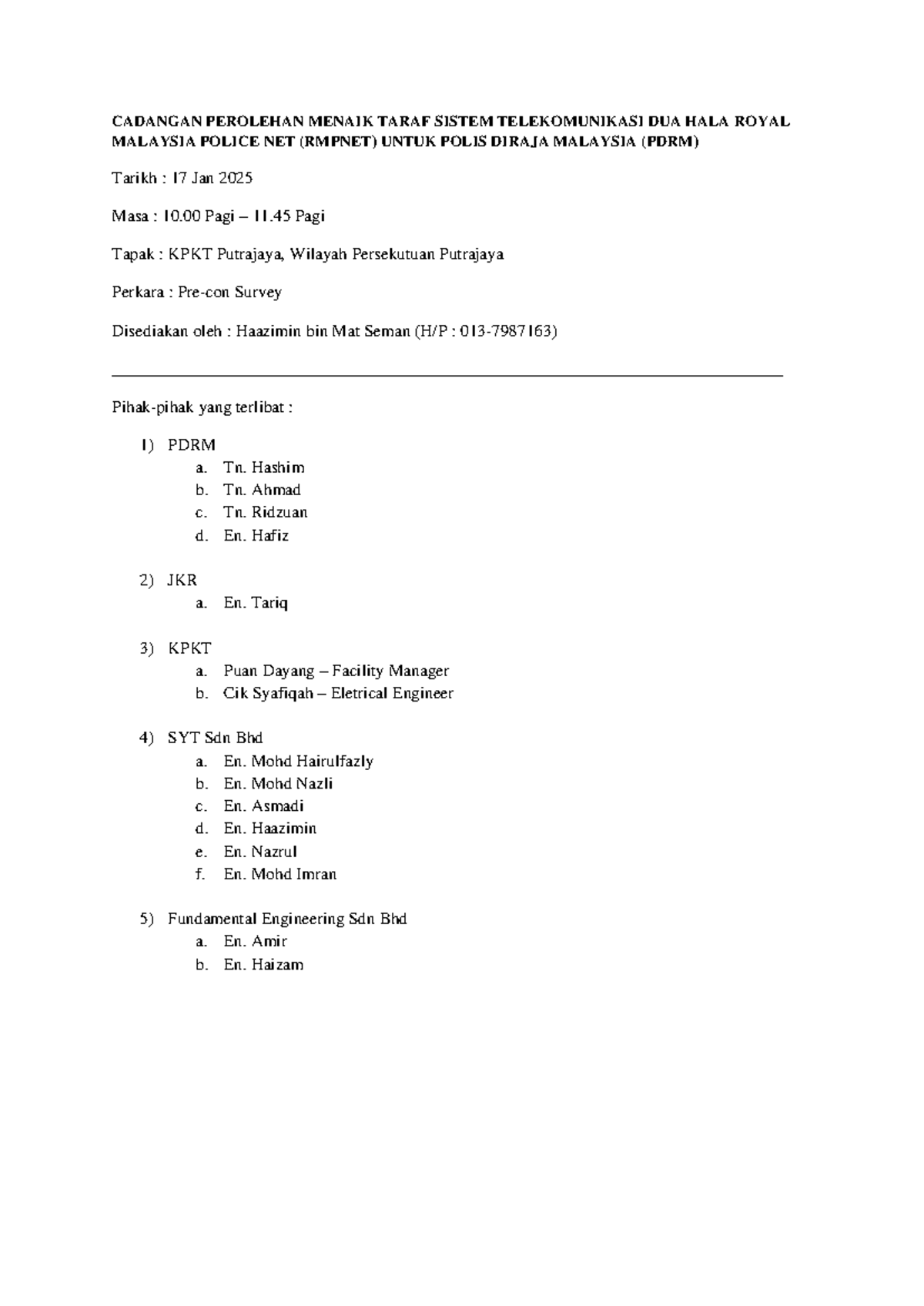 Pre-con Survey for Telecommunications System Upgrade - RMPNET - Studocu