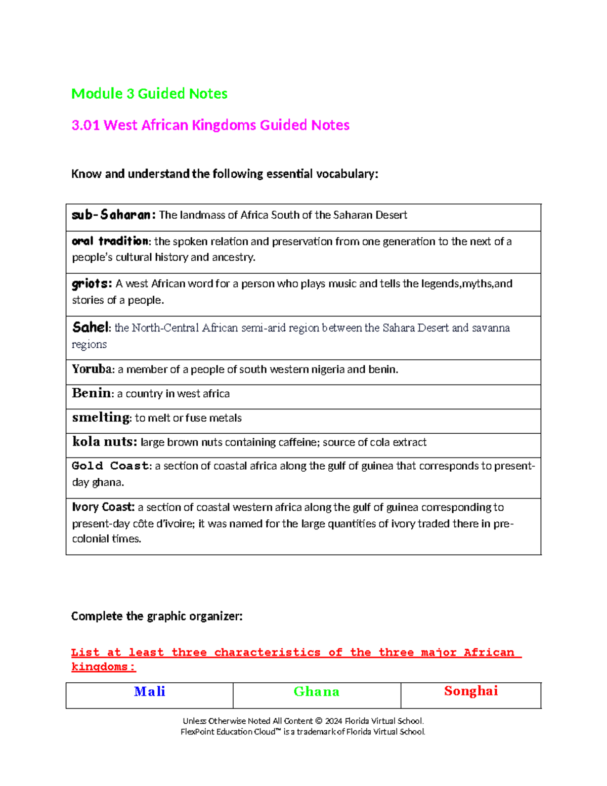 World History MOD 3 Guided Notes: West African Kingdoms & Mesoamerican ...