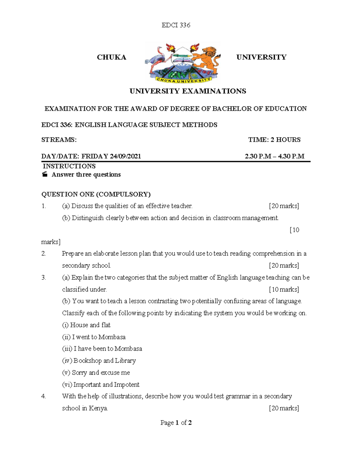 EDCI 336: Effective Teaching Methods & Lesson Planning Exam Notes - Studocu