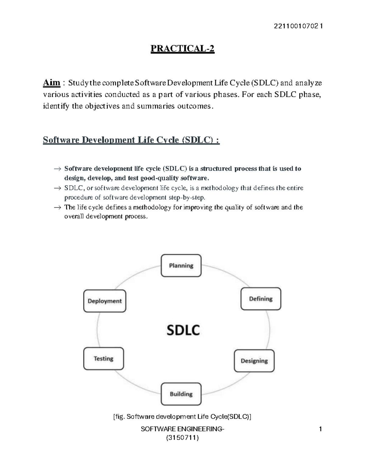 Se2, 21 - Free - SOFTWARE ENGINEERING- 1 Aim : Study the complete Software Development Life ...