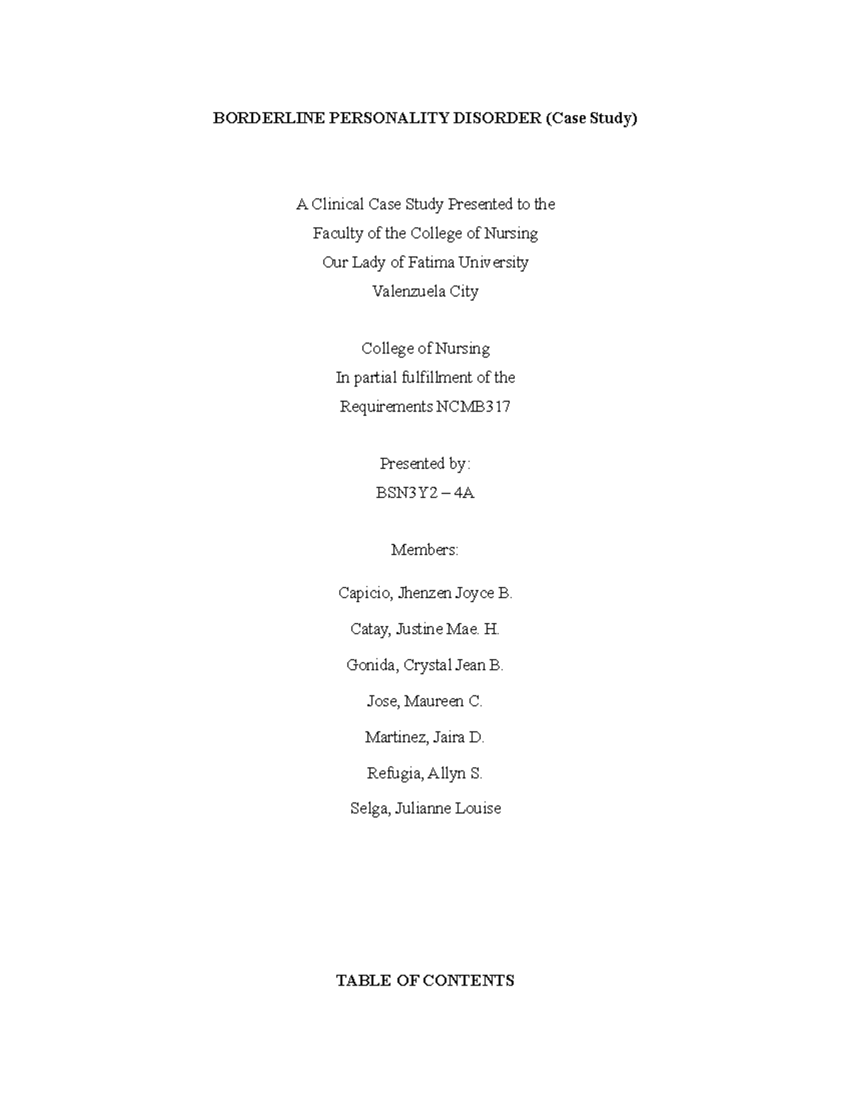 BORDERLINE PERSONALITY DISORDER Case Study - PSYCH 101 Notes - Studocu