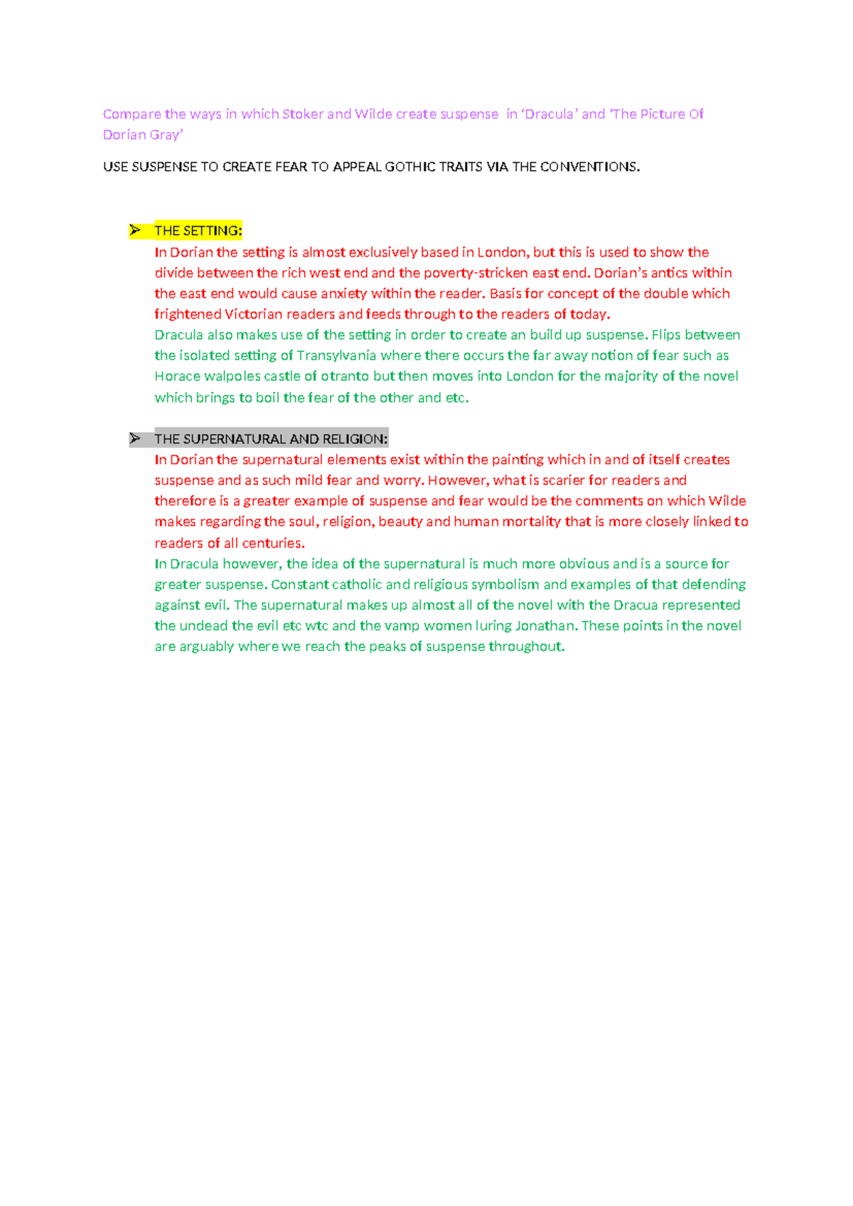 Suspense Analysis: Gothic Elements in Dracula and Dorian Gray - Studocu