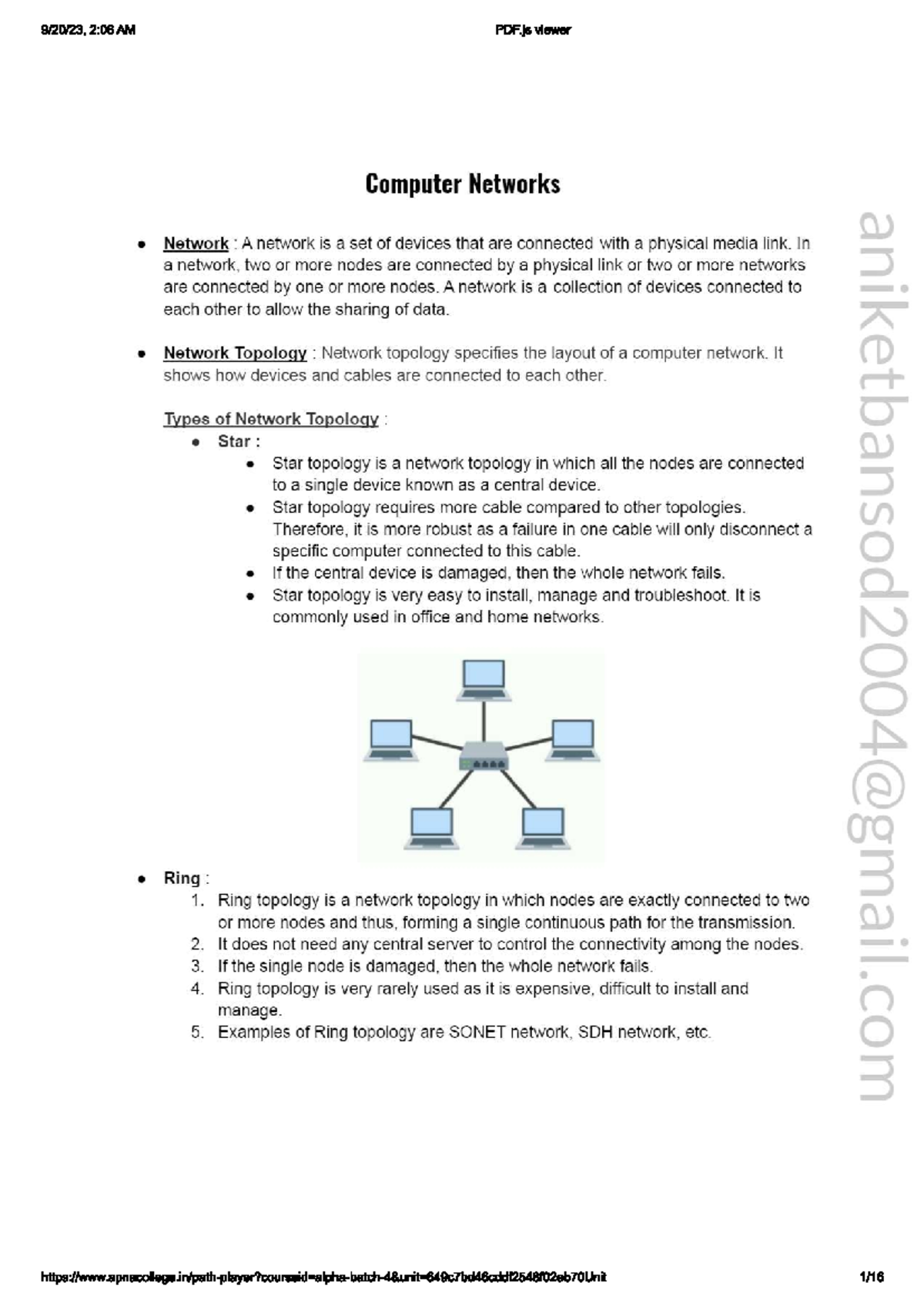 CS101: Lecture Notes on Computer Networking Concepts and Topologies ...