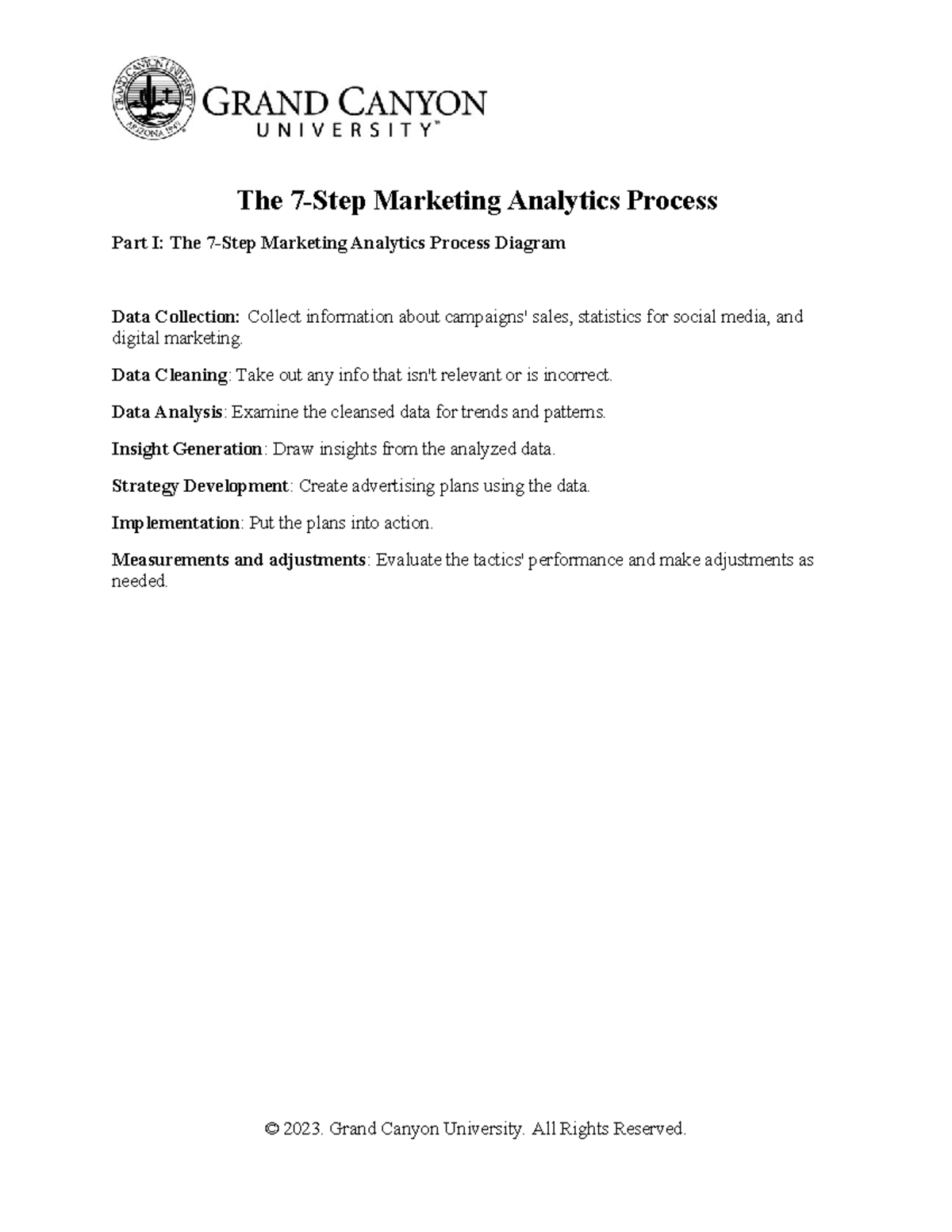 Marketing Analytics Process Overview: A 7-Step Guide (MKT 101) - Studocu