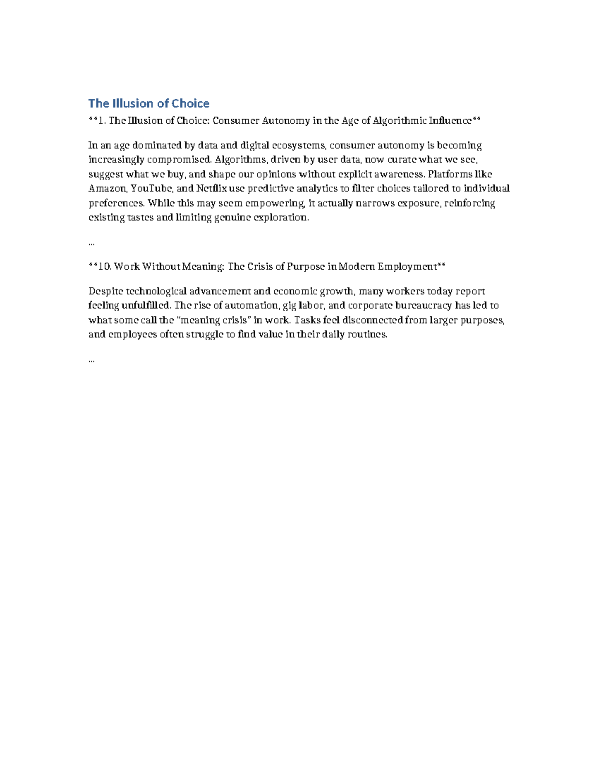 The Illusion of Choice: Consumer Autonomy in Algorithmic Age - Studocu