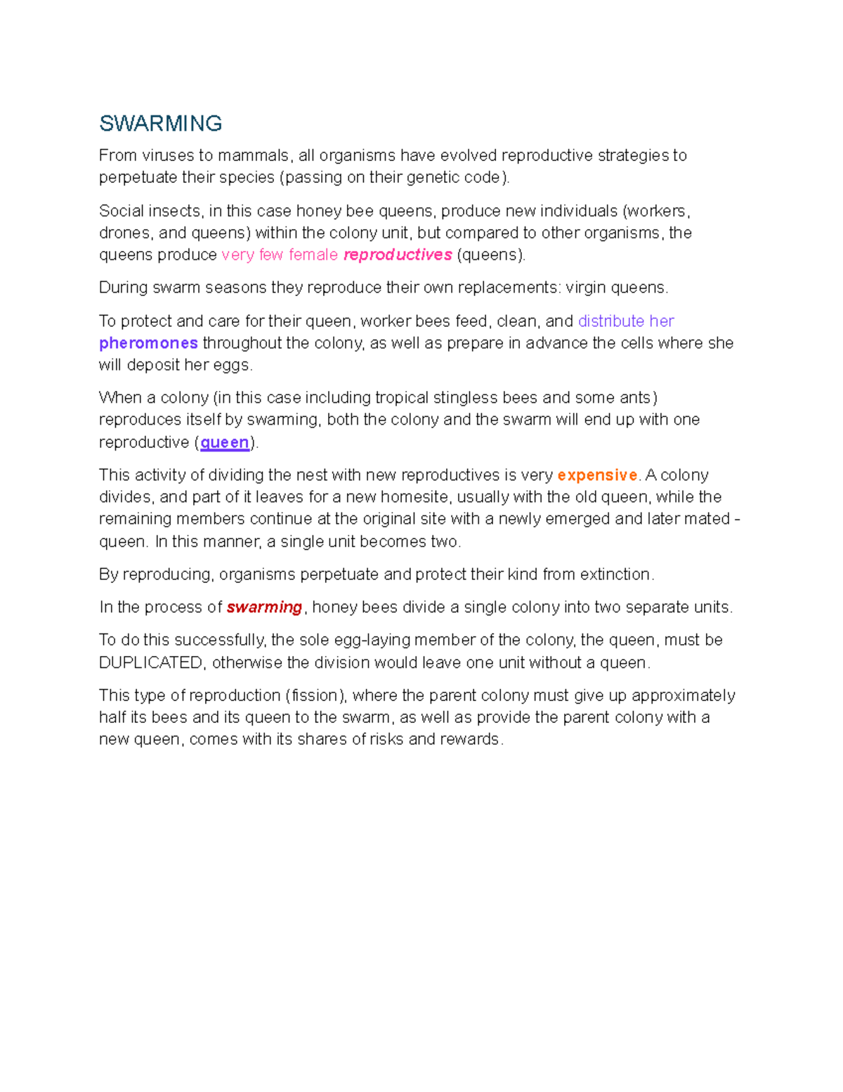 Swarming in Honey Bees: Reproductive Strategies and Colony Division ...