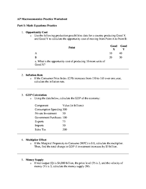 AP Macroeconomics Unit 2 Equation Worksheet - Real GDP = (Quantity of ...