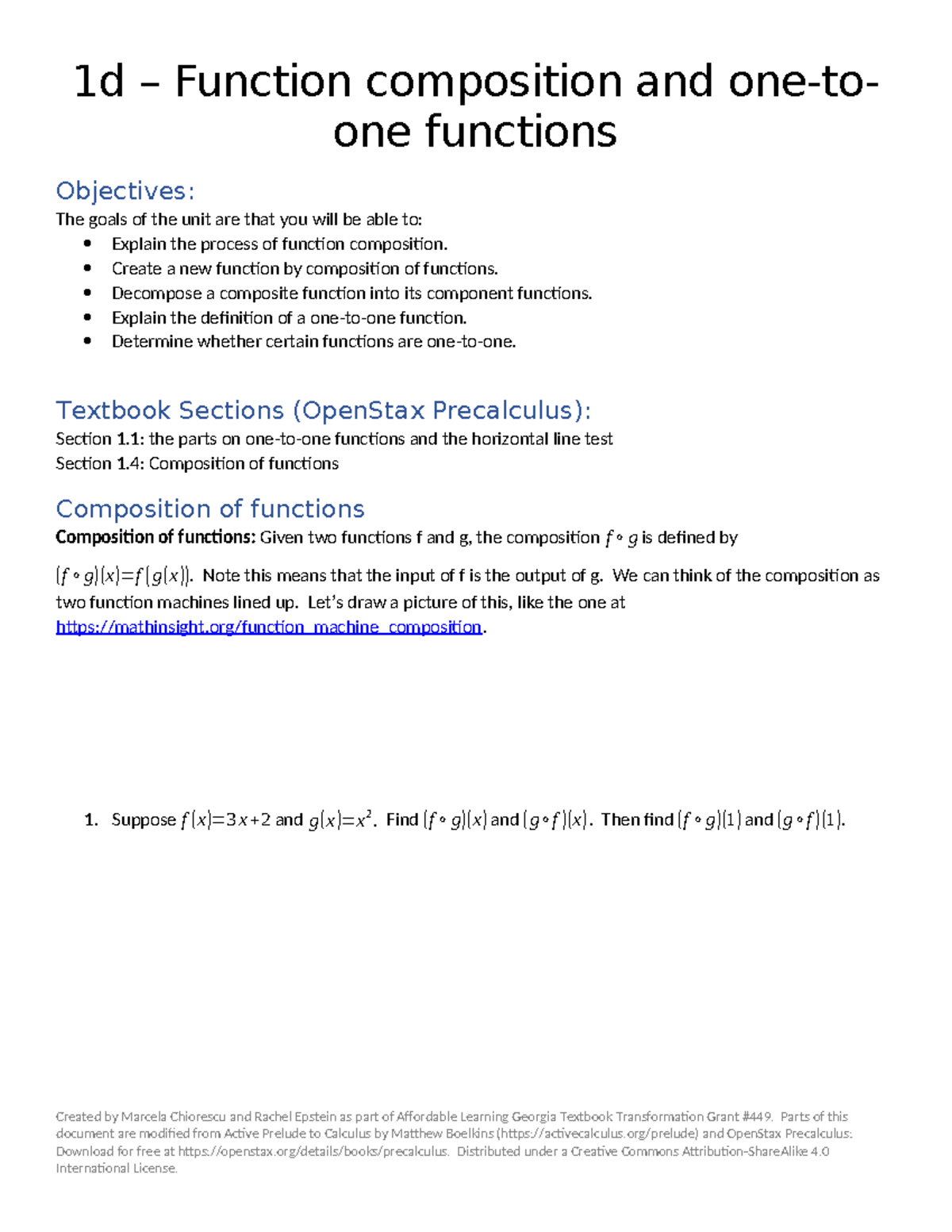 Precalculus: Function Composition and One-to-One Functions (MATH 101 ...