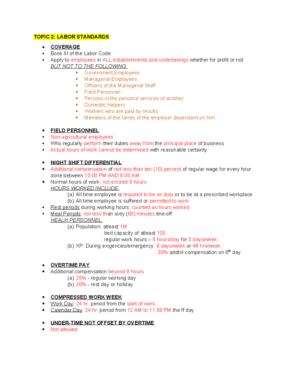 Labor Standards Coverage: Key Provisions and Employee Rights (Topic 2 ...