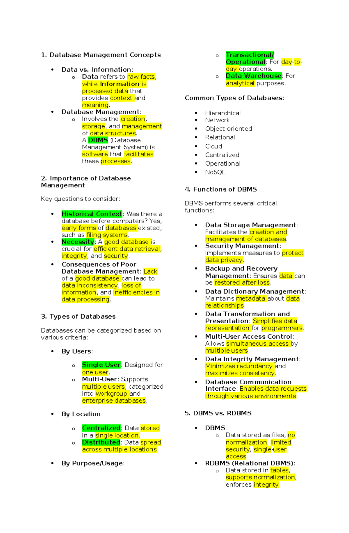 DW Lesson 1 - Fundamentals of Data Warehousing & DBMS - Studocu