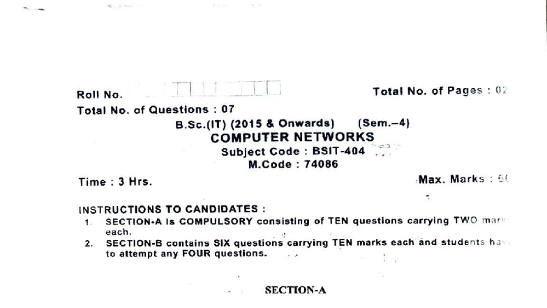 B.Sc.(IT) Computer Networks Exam Prep - M.Code: 74086 - Studocu