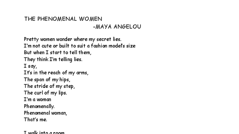 THE PHENOMENAL WOMAN: Analysis of Angelou's Empowering Poem - Studocu
