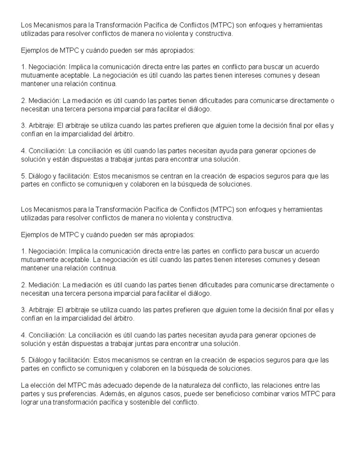 Mecanismos de Transformación Pacífica de Conflictos (MTPC) y su Uso - Studocu