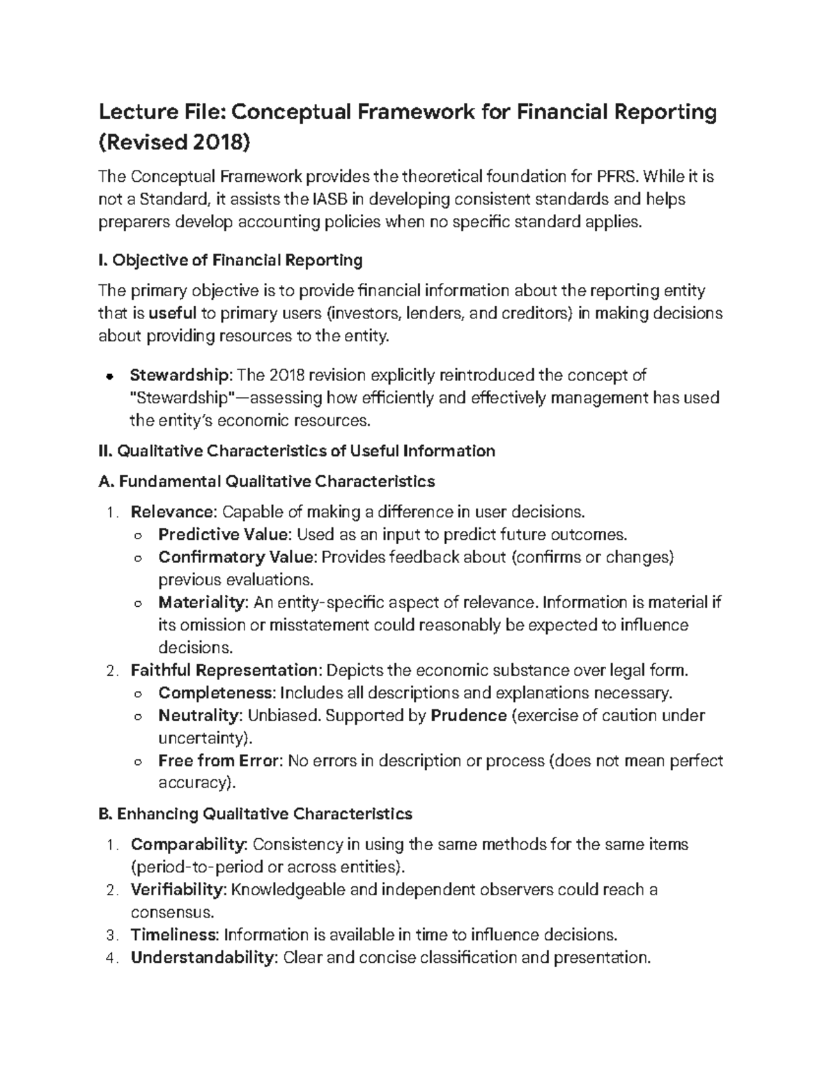 Lecture Notes: Conceptual Framework for Financial Reporting (PFRS ...